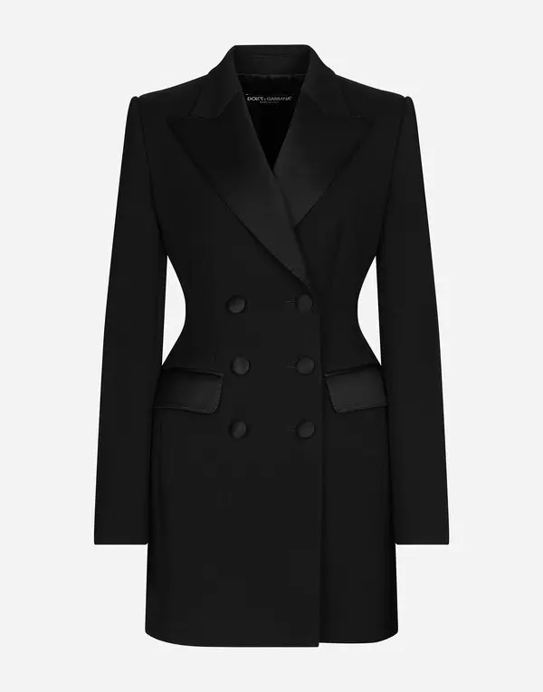 Dolce & Gabbana Long Double-breasted Stretch Wool Tuxedo Jacket