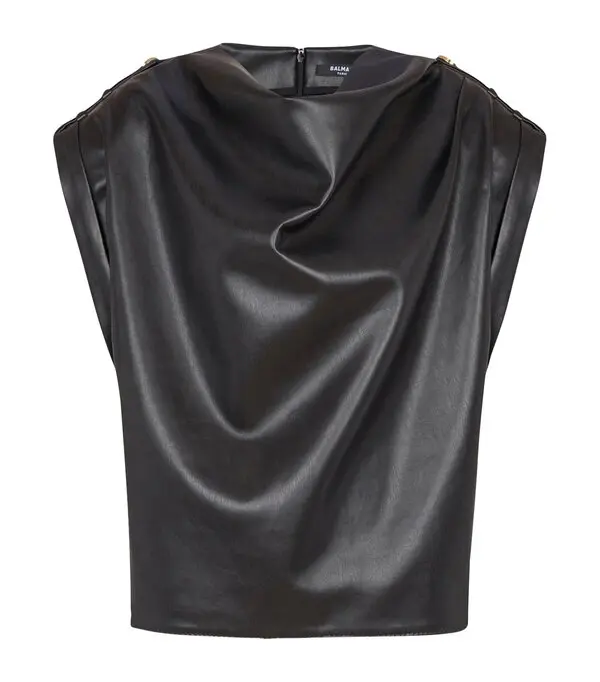 Balmain Faux Leather Draped Top
