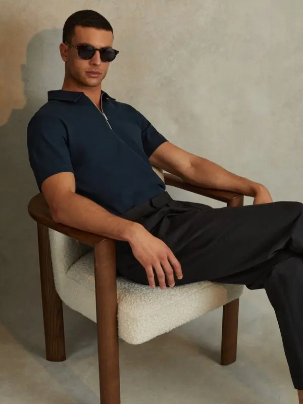 REISS Caymen Cotton Textured Half-zip Polo Shirt
