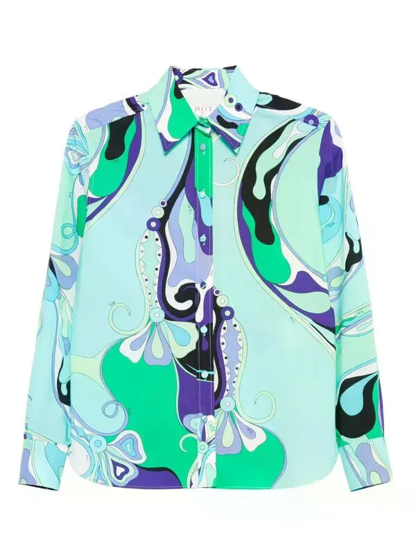 Emilio Pucci Abstract-print Cotton Shirt - Blue