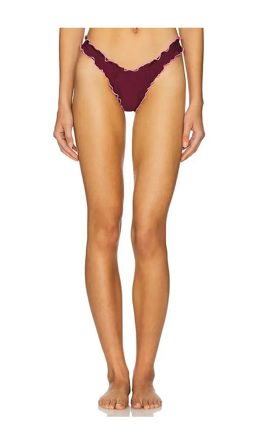 KULANI KINIS Lettuce Edge Thong Bikini Bottom - Sangria Spritz
