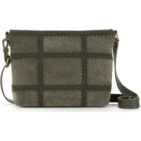 THE SAK Melrose Leather Crossbody Bag - Moss Suede Patch