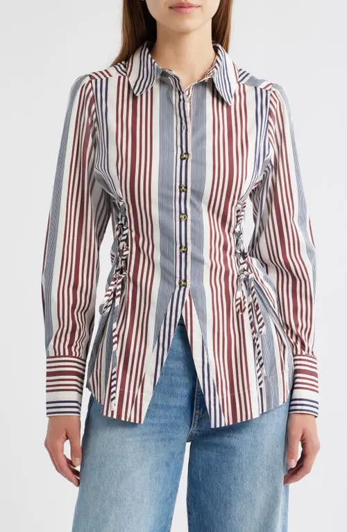 DAMSON MADDER Striped Lace-up Button-up Shirt - Ivory Multi