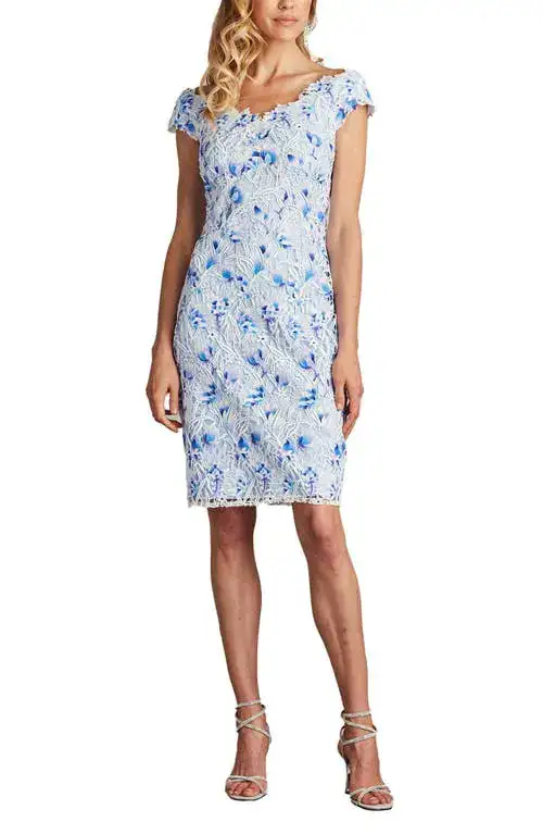 tadashi shoji embroidered lace sheath dress Lisette Embroidered Illusion Dress