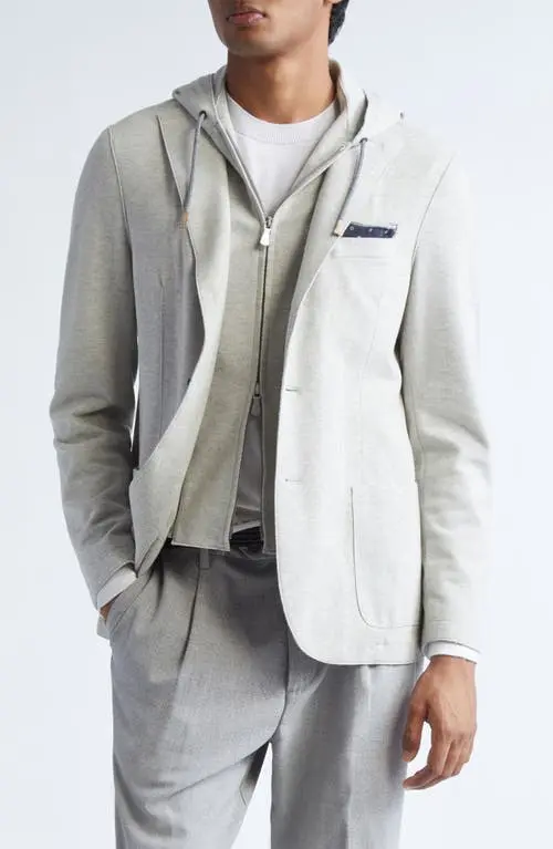 Eleventy Single-breasted Herringbone Sport Coat With Removable Hooded Bib - 13 Light Gray Melang