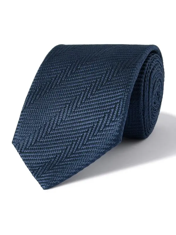 Brunello Cucinelli 7.5cm Silk-herringbone Neck Tie - Blue