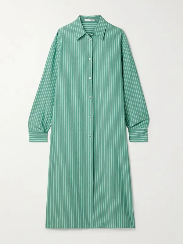 THE ROW Chihiro Striped Cotton-poplin Midi Shirt Dress - Green