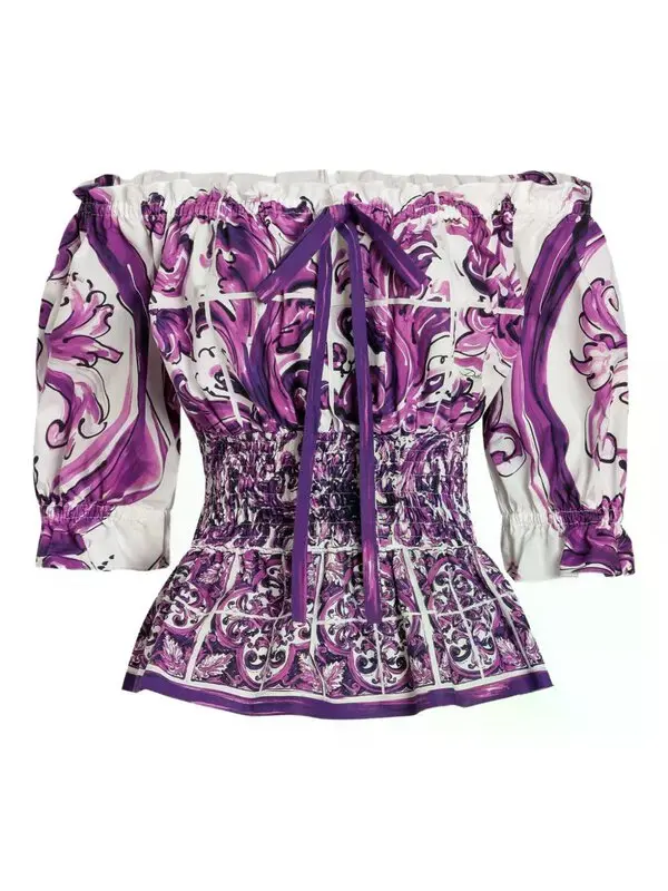 Dolce & Gabbana Majolica-print Cold-shoulder Top - White