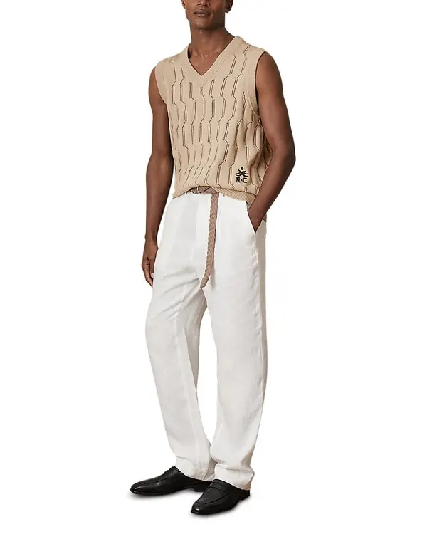 REISS Che Thiego Pointelle V-neck Vest - Stone