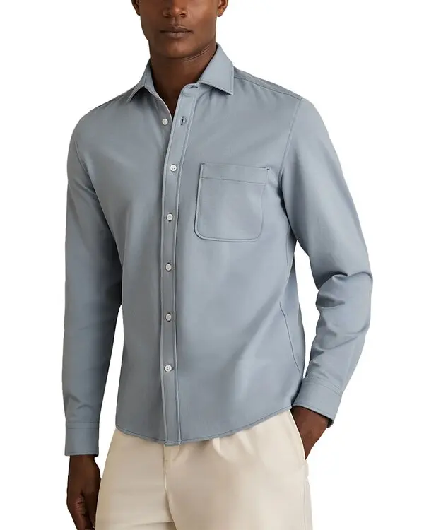 REISS Kappo Regular Fit Soft Twill Overshirt - Soft Blue