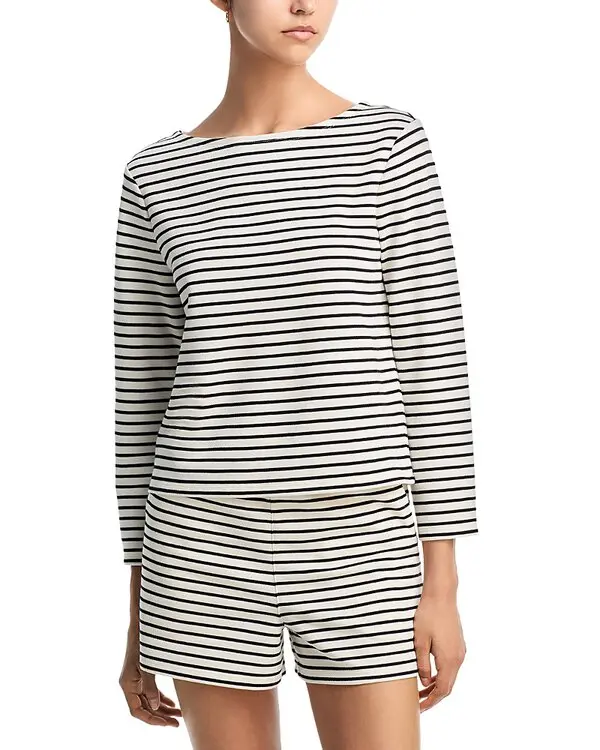 Veronica Beard Hovey Striped Top - Dove/black
