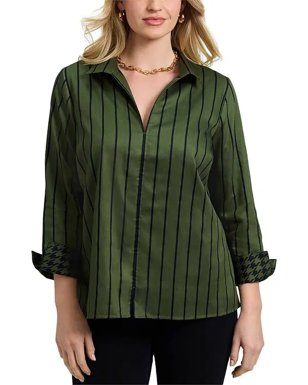 Foxcroft Agnes Striped Top - Blasil/ Black