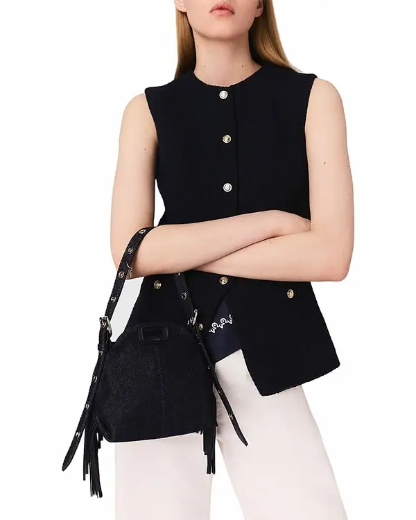 Maje Sleeveless Tweed Jacket - Navy