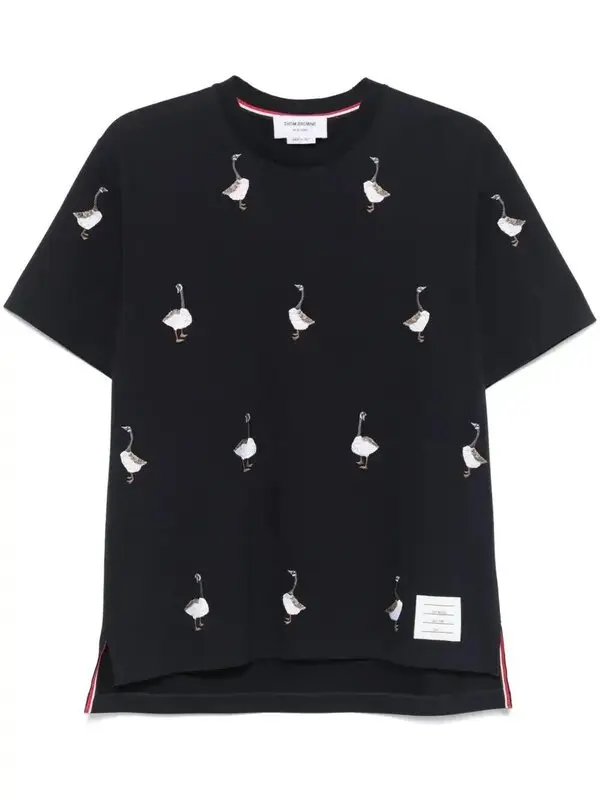 Thom Browne Embroidered-motif T-shirt - Blue