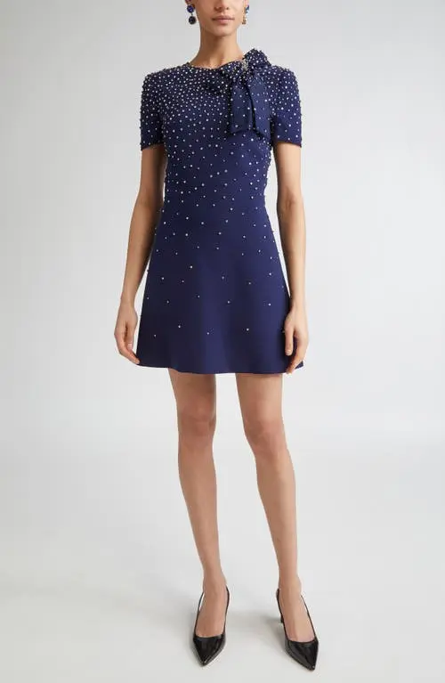 Carolina Herrera Crystal-embellished Stretch Crepe Minidress - Midnight