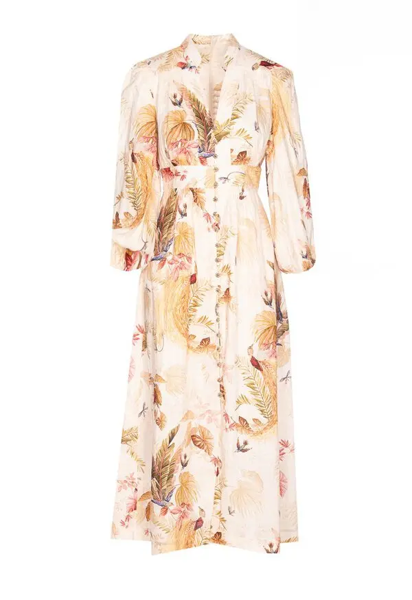 Zimmermann Ascenion Plunge Floral Print Dress - White