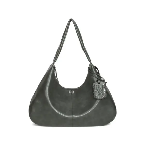 GANNI Slouchy Leather Shoulder Bag - Grey