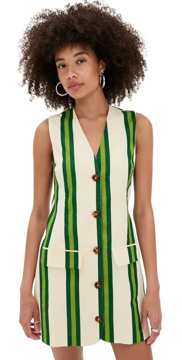 SIMONMILLER Striped Linen Mini Dress - Cream/green Stripe