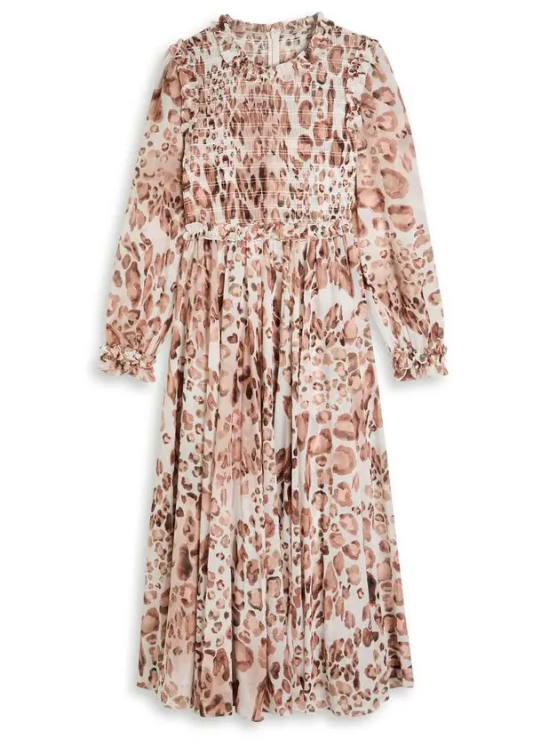 NEEDLE & THREAD Printed Chiffon Midi Dress - Leopard