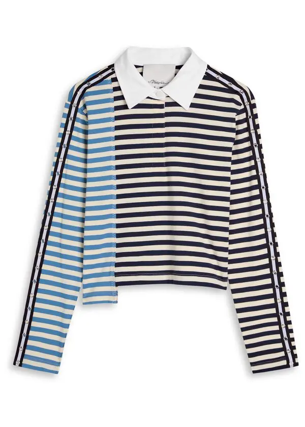 3.1 Phillip Lim Patchwork Cotton Polo Top - Stripe