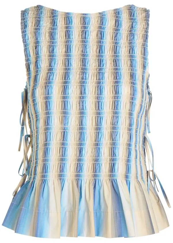 GANNI Ombre Stripe Smocked Cotton-poplin Top