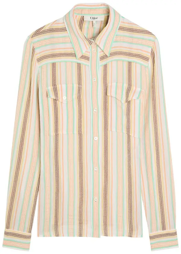 Chloé Striped Jacquard Cotton Shirt - White