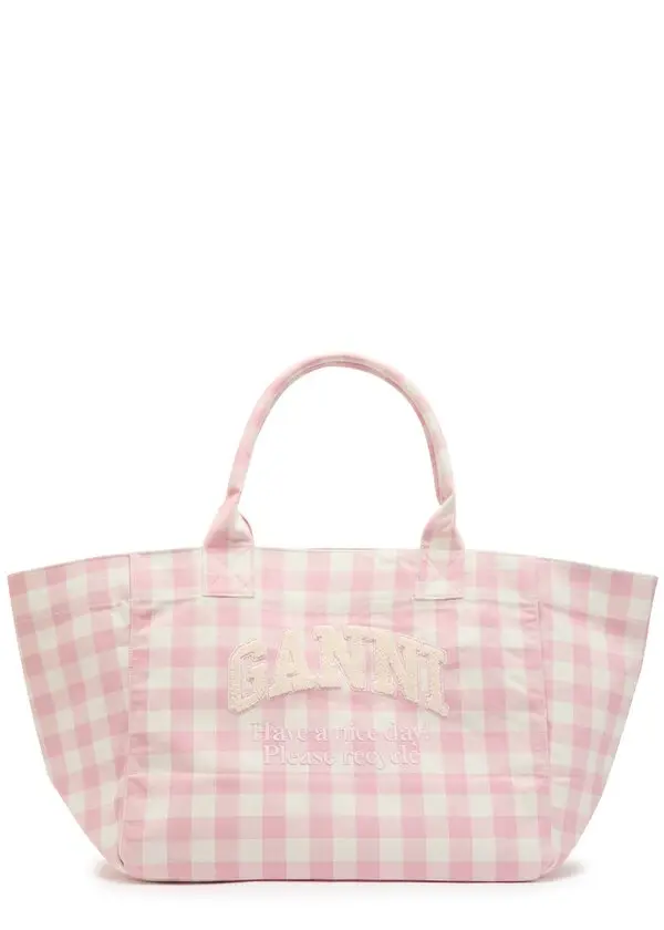 GANNI Vichy Checked Canvas Xxl Shopper Tote - Mauve
