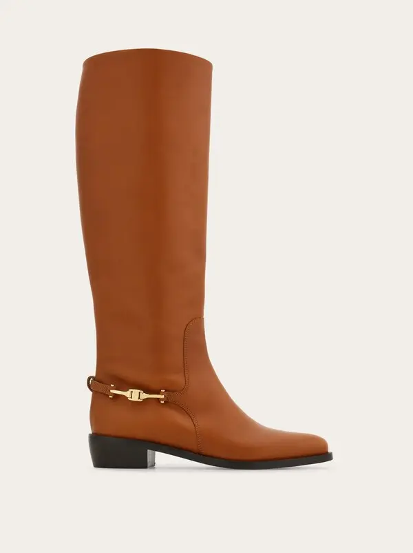 FERRAGAMO F Buckle Knee Boot - Beige