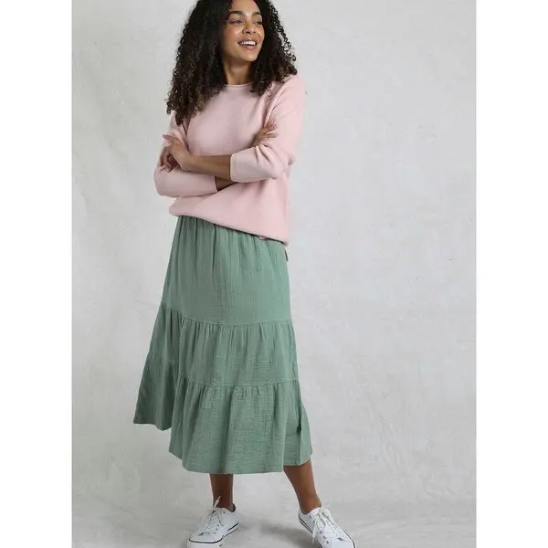 WEIRD FISH Lathika Tiered Midi Cotton Skirt - Army Green