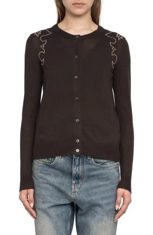 Zadig&Voltaire Missya West Strass Rhinestone Cardigan - Dark Chocolate