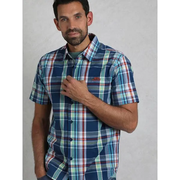 WEIRD FISH Judd Short Sleeve Check Shirt - Estate Blue