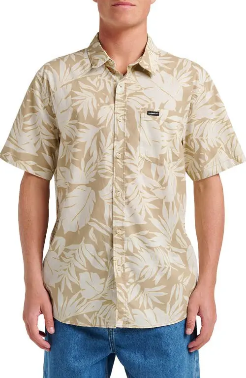 Quiksilver Palm Trip Classic Leaf Print Short Sleeve Cotton Button-up Shirt - Twill