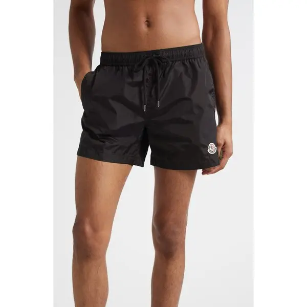 Moncler Logo Patch Swim Trunks - Black