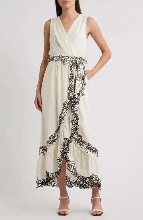 Elie Tahari Embroidered Faux-wrap Maxi Dress