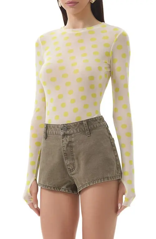 AFRM Kaylee Printed Long Sleeve Mesh Top - Sun Dot
