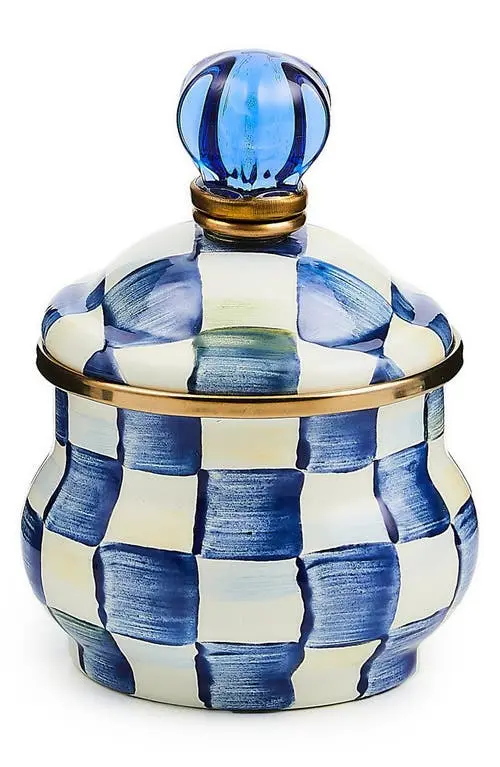 MACKENZIE-CHILDS Royal Check Lidded Sugar Bowl - Blue/ White