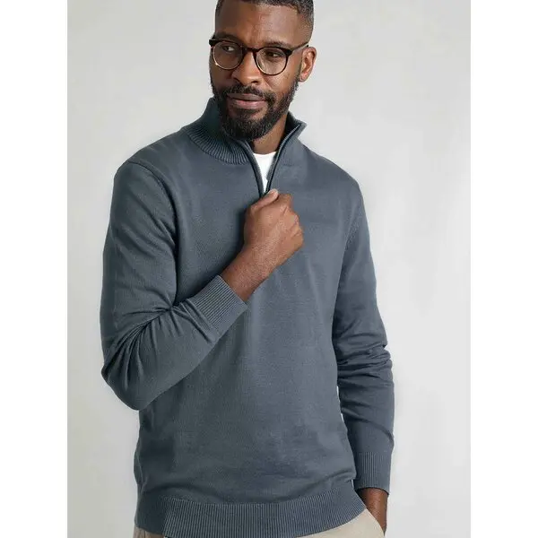 WEIRD FISH Baxter Fine Knit Quarter Zip Jumper - Blue Mirage