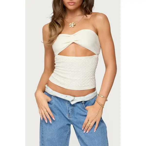 EDIKTED Cutout Strapless Knit Top - Cream