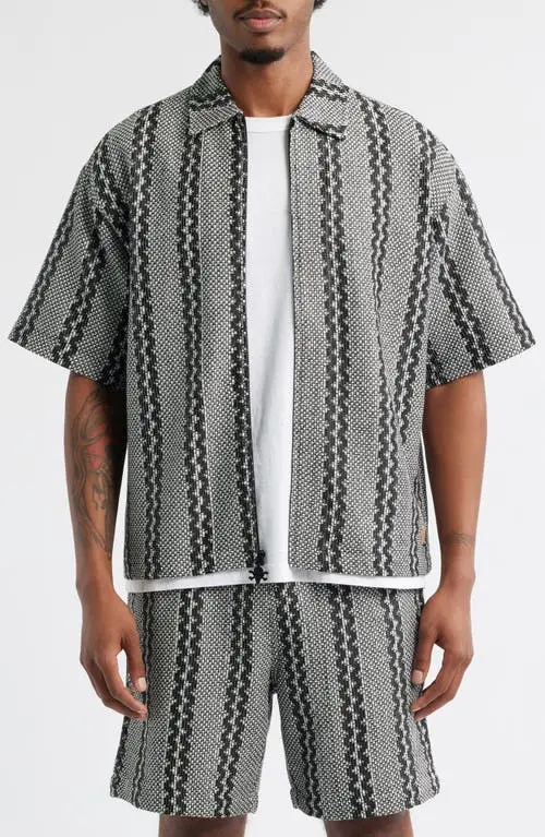 ICECREAM Vertical Stripe Short Sleve Knit Zip-up Shirt