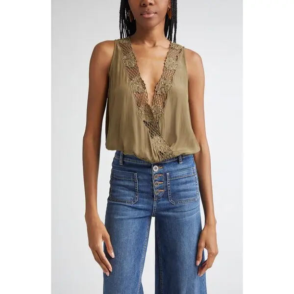 Ramy Brook Embroidered Wrap-front Top - Olive Green
