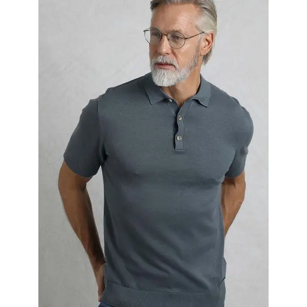WEIRD FISH Quentin Short Sleeve Knitted Polo - Blue Mirage