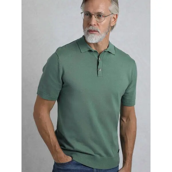 WEIRD FISH Quentin Short Sleeve Knitted Polo - Ivy