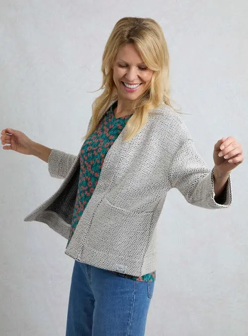 WEIRD FISH Santosh Cropped Macaroni Kimono Cardigan - Ecru