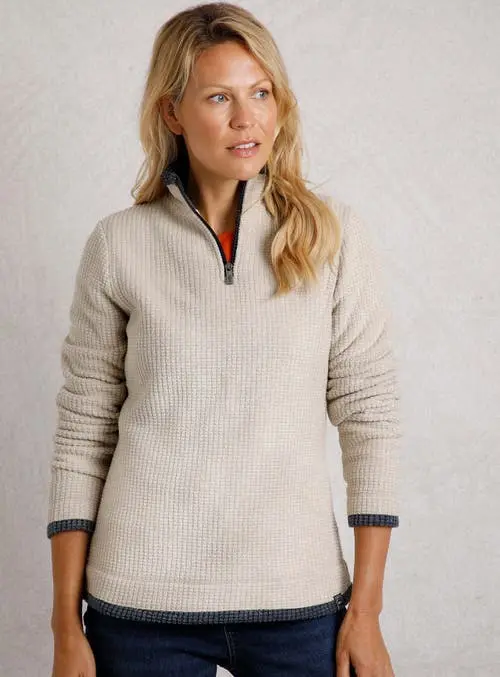 WEIRD FISH Beye 1/4 Zip Grid Fleece - Ecru