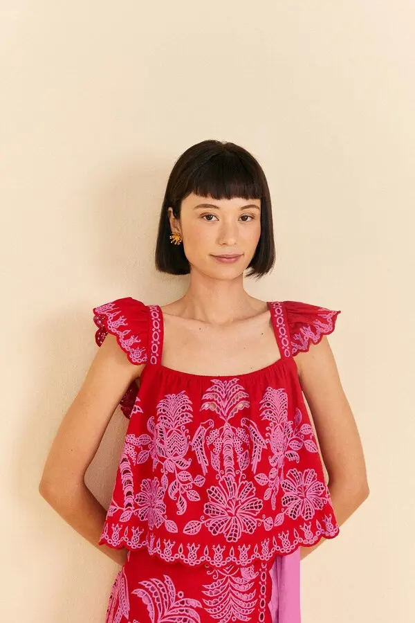 Farm Rio Palm Tree Richelieu Blouse