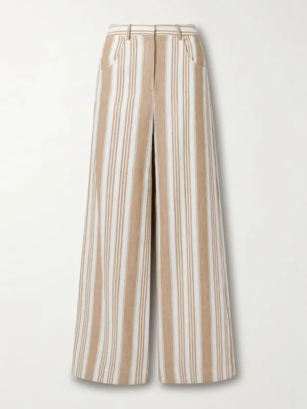 TWP Striped Linen And Cotton-blend Wide-leg Pants - Neutrals