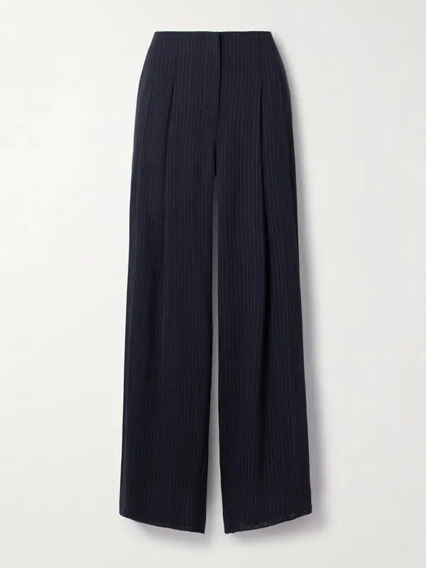 TWP Carrie's Pleated Pinstriped Wide-leg Pants - Blue