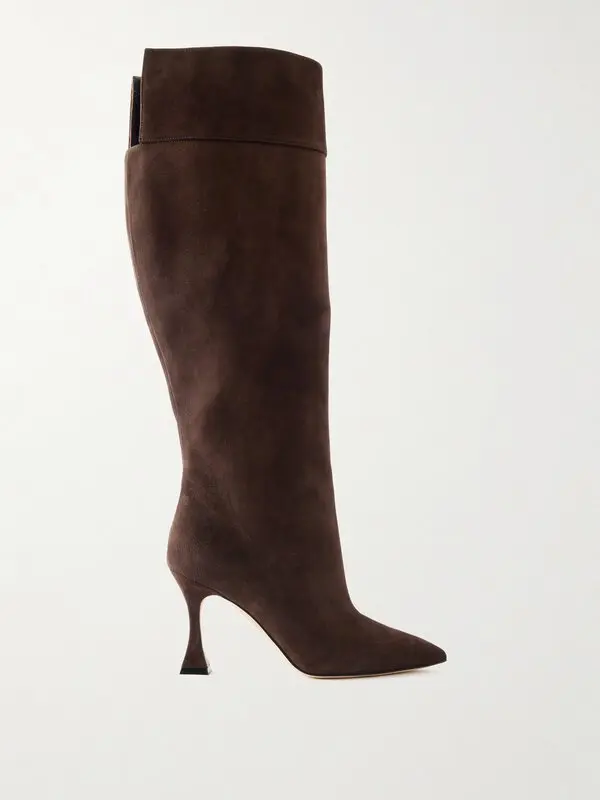 Manolo Blahnik Miralonepla 90 Suede Knee High Boots - Brown