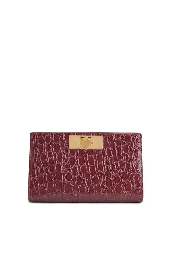 GIUSEPPE ZANOTTI Crocodile-print Leather Clutch With Chain Strap - Burgundy