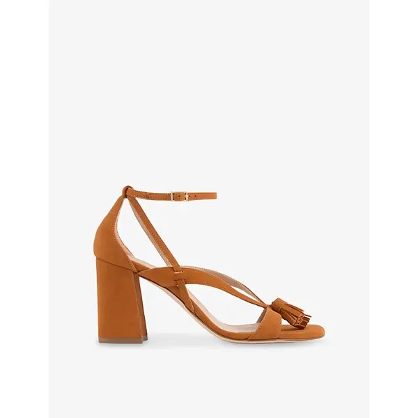LK BENNETT Jeanie Tassel Heeled Suede Sandals - Ora-orange